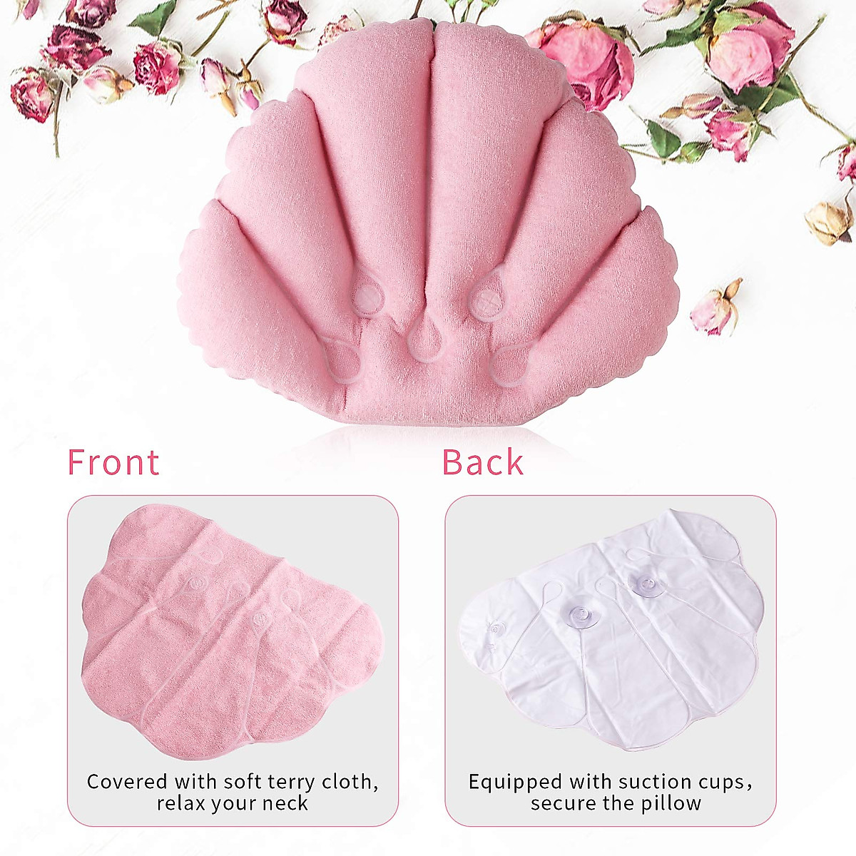 sansheng Inflatable Bath Pillow,Bath Pillows for Tub (10x12inch) Bathtub Pillow Headrest Terry Cloth with Suction Cups Inflated Neck Support for Bathtub（Pink and Blue） 2 Pack