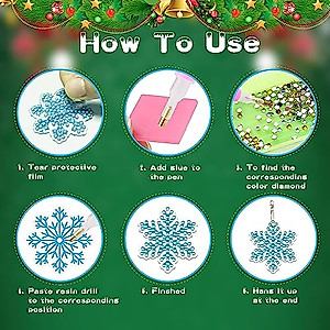 clothmile 12 Pieces Snowflake Diamond Painting Keychains Kit DIY Diamond Art Keychains Winter 5D Full Drill Diamond Painting Hanging Ornament Silver Rhinestone Pendants for Holiday Party Supplies