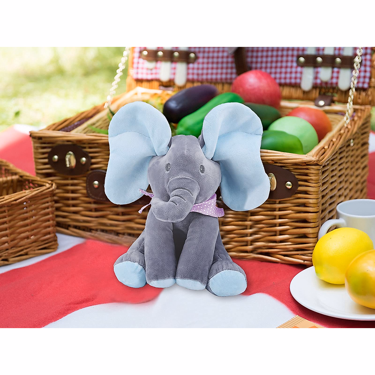 KWZG19 Animated Elephant Toys, Plush Singing Elephant with Ears Moving Electric Plush Toy, Adorable Elephant Stuffed Animal Toy for Baby's Gift, 12'' (Blue)