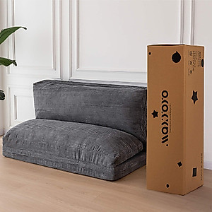 MAXYOYO Bean Bag Bed Folding Sofa Bed Floor Mattress for Adults, Extra Thick and Long Floor Sofa with Corded Washable Cover, Dark Grey, 30x95 Inch