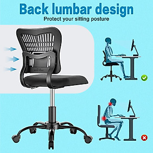 PALONE Home Office Chair Ergonomic Desk Chair Mesh Computer Adjustable Height Seat 360° Swivel Gaming Armless Chair Task with 5 Rolling Castors Upholstered Comfy Office Chair No Arms(Black)