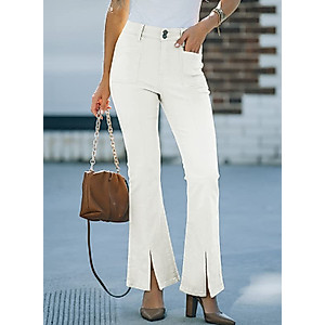 Dokotoo Womens High Waist Bell Bottom Jeans Zipper Fly Flared Denim Pants with Pockets White Size 12