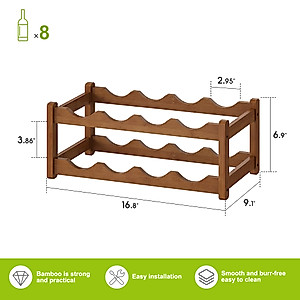 BMOSU Bamboo Wine Rack Wine Storage Cabinet Shelf 8 Bottle Wine Racks Countertop Sturdy for Kitchen Dining Room Pantry - 2 Tiers Wine Rack(Brown)