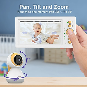 JouSecu Baby Monitor with Camera and Audio, 5" 720P HD Screen Video Baby Monitor with Pan-Tilt-Zoom Camera, 30hrs Long Battery Life on ECO, No WiFi, Two Way Talk, Night Vision, Ideal for New Moms