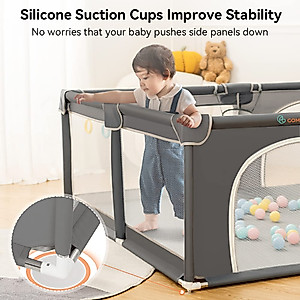 COMOMY Playpens for Babies and Toddlers, 79"x71" Baby Playard Extra Large, Safe and Non-Slip Baby Fence, Full Mesh Design, Indoor & Outdoor Kids Activity Center, Baby Play Pens (Dark Grey)