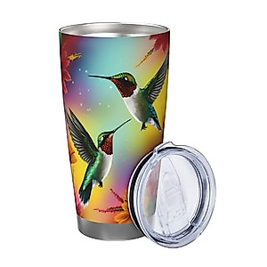 Groamaup 20oz Hummingbirds Stainless Steel Insulated Tumbler with Lid and 3pcs Straw Sets, Watercolor Car Cup for Cold and Hot Drinks, Coffee Mug for Travel Office and Home Use