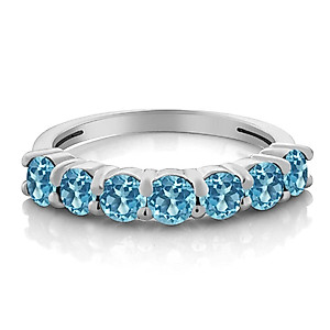 Gem Stone King 925 Sterling Silver Swiss Blue Topaz Women Anniversary Ring (1.40 Cttw, Gemstone Birthstone) (Size 6)