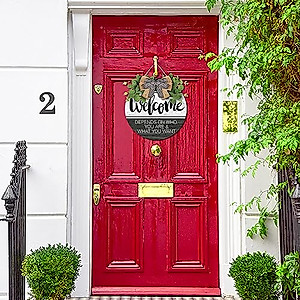 Super Holiday Welcome Sign For Front Door - Wooden Round Rustic Wreaths Hanging Decorations- for Home Farmhouse Porch Wall Spring Summer Fall All Season Christmas Decor.