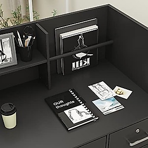 Homsee Modern Reception Desk with 3 Drawers, 1 Door Storage Cabinet & Hutch Shelf, Office Wooden Computer Desk, Writing Study Table PC Laptop Desk, Black (47.3" L x 18.3" W x 43.3" H)