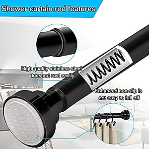 Matte Black Spring Tension Shower Curtain Rod - 40-74 Inches Adjustable Curtain Rod No Drill, Rustproof, No-drilling, Anti-slip, for Closet Bathroom Windows