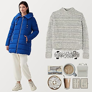 IKAZZ Women's Skiing Jackets Coats, Jackets for Women Casual Extreme Cold Thickened Snowboarding Peacoat Womens Coat Wide Brim Insulated Long Parka, Blue M