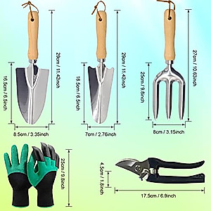 Tesmotor Garden Tools Set, Gardening Gifts for Women Men, 7-Piece Heavy Duty Stainless Steel Gardening Tools with Ergonomic Wooden Handle, Include Multitool Pen and Durable
