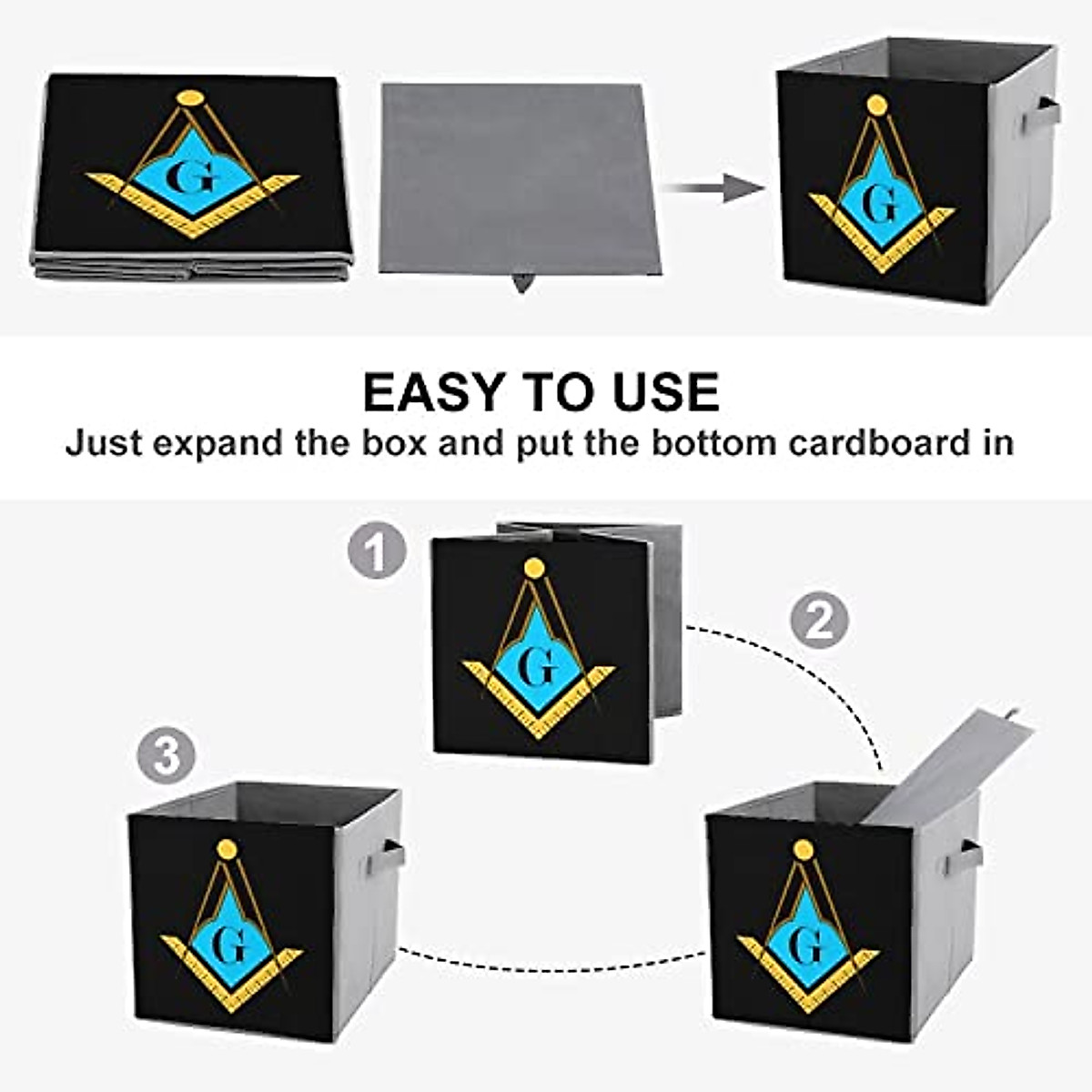Color Freemason Symbol Foldable Storage Bins Printd Fabric Cube Baskets Boxes with Handles for Clothes Toys, 11x11x11