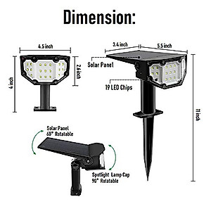 Solar Spotlights Outdoor Solar Landscape Lights Dusk to Dawn Outdoor 19 LED 2-in-1 Adjustable Solar Uplights Outdoor Solar Wall Lights Outdoor for Yard Garden Driveway Walkway Cold White
