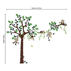 decalmile Monkey Climbing Tree Wall Decals Jungle Animal Kids Wall Stickers Baby Nursery Children Bedroom Playroom Wall Decor