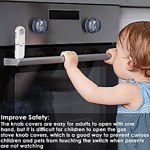 Zariocy 5 Pack Safety Stove Knob Covers, Black Clear Upgraded Unlock Safety Guards for Kitchen Gas and Oven, Stove Guard with Extra Adhesives, Large Universal Design to Protect Kitchen Security