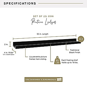 MCS Painted Picture Ledge , Black, 35 in, Set of 2