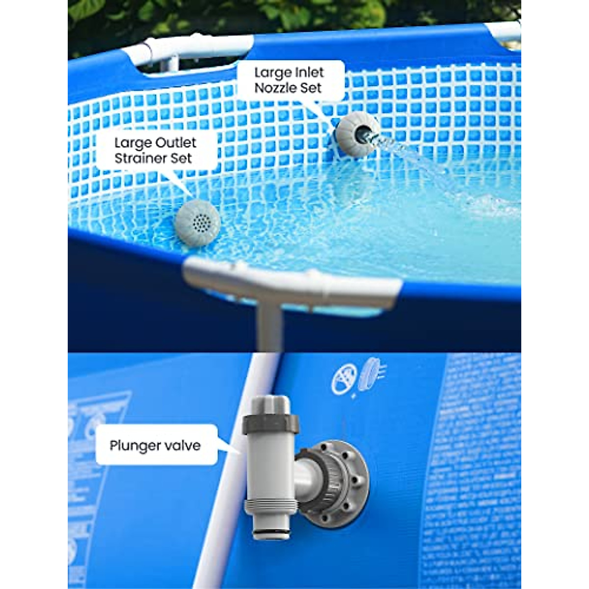 POOLHACKER Above Ground Pool Inlet and Outlet Ports Replacement Part Kit, Includes 2 On/Off Plunger Valve for Connection Pumps, Pool Replacement Parts