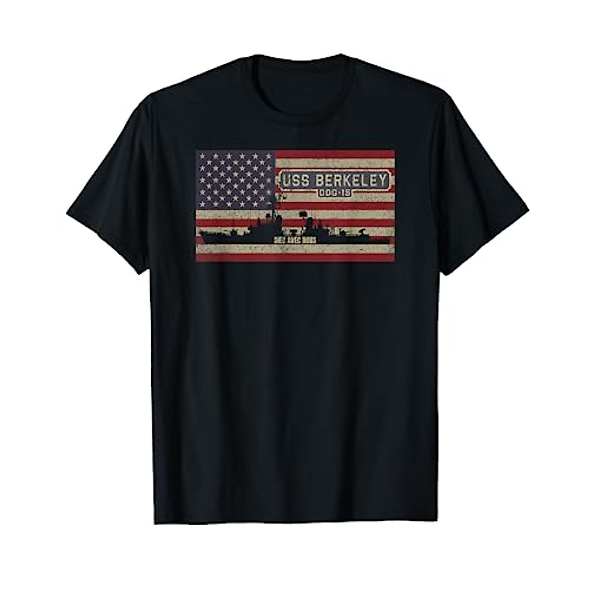 USS Berkeley DDG-15 Destroyer Ship USA American Flag T-Shirt
