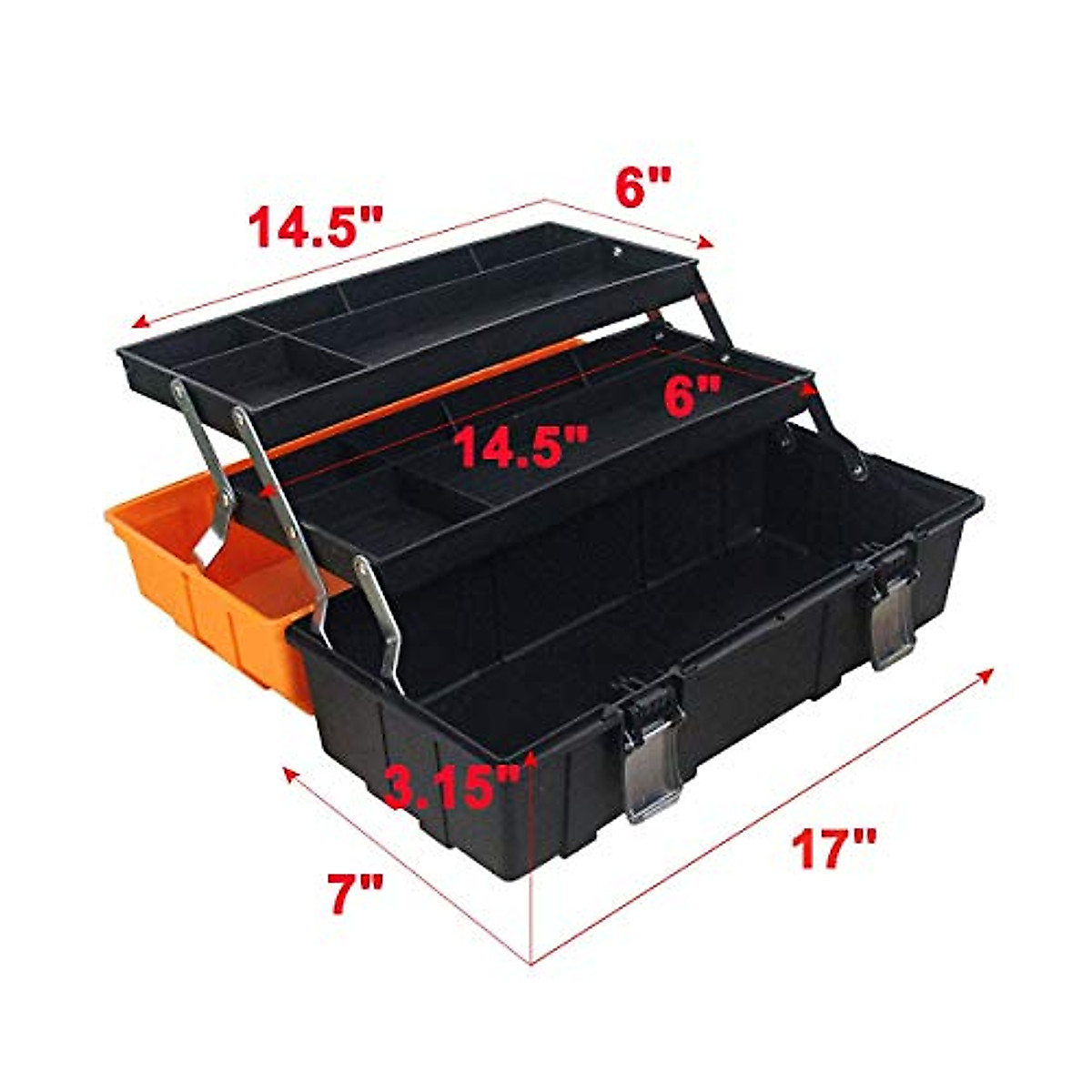 WEWLINE 17-Inch Tool Box Organizer 3-Layer Multiplication Plastic Storage Toolbox with Portable Handle Perfect for Home Office Car Trunk