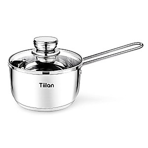 Tiilan Sauce Pan, Saucepan with Lid - Milk Pan for Family, Kids, Couple - 18/8 Stainless Steel - 1.5 Quart/1.7 Liter, Silver