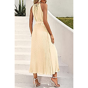 PRETTYGARDEN Women's Midi Summer Dresses Casual Halter Neck Swiss Dot Ruffle Sleeveless A Line Beach Sun Dress (Z_Apricot,Small)