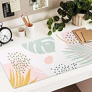 iCasso Desk Pad,Extended Gaming Mouse Pad (35.4x15.7 in), Large Non-Slip Rubber Base Mousepad with Stitched Edges, Waterproof Keyboard Mouse Mat Desk Pad for Work, Office, Home (Morandi)