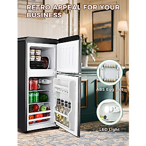 Anypro 3.2 Cu.Ft Compact Refrigerator Mini Fridge with Freezer, Retro Double Door Small Fridge with Freezer, 7 Level Thermostat & Removable Shelves, Small Refrigerator for Dorm, Office, Bedroom, Black