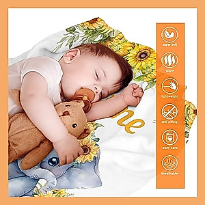 Personalized Baby Blanket Gifts for Girls Boys-Super Soft Comfy Flannel Throw Custom Name Sunflower Elephant Newborns Gift Cozy Nursery Toddler Fleece Blankets for Birthday Bed Sofa-30''x40''