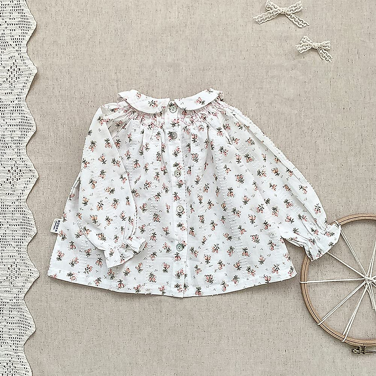 Curipeer Baby Girls White Long Sleeve Blouse Cotton Floral Toddler Tops Shirt 18-24M for Spring