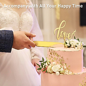 GIEBYIE 2Pcs Wedding Cake Knife and Server Set, Premium Cake Cutter includes 10.63" Cake Knife and 9.25" Pie Server, Stainless Steel Cake cutting set for Wedding, Birthday, Anniversary, Gold