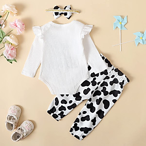 PadaGooder Baby Girl First Birthday Outfit Girl Cow Birthday Outfit Baby Holy Cow I'm One Bodysuit (White,12-18 Months)