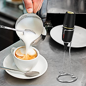 Bonsenkitchen Electric Milk Frother Handheld, Portable Whisk Milk Foam Maker with Stainless Steel Stand, Battery Operated Drink Hand Mixer for Coffee, Matcha, Electric Stirrer Coffee Mixer Wand