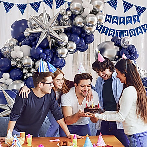 Blue and Silver Balloon Garland Arch Kit, Blue and White Balloons with confetti balloons for Graduation Baby Shower Prom Wedding Birthday Party Decorations