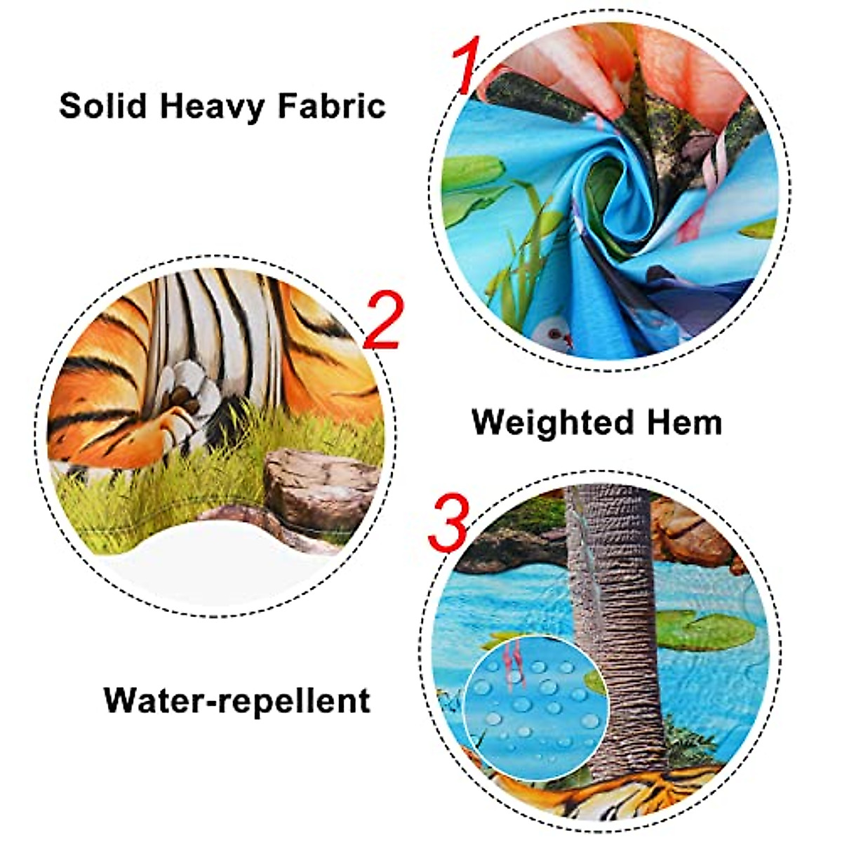 Funny Wild Animal Shower Curtain Sets with Memory Foam Bath Mat, Non-Slip Bath Rugs and Toilet Lid Cover, Kids Jungle Nature Shower Curtains for Bathroom with Hooks, Lion Tiger Elephant Bathroom Set