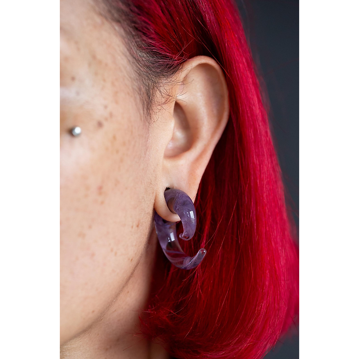 Pierced Owl Swirling Purple Ribbon inside Glass Spiral Taper Earrings, Sold as a Pair (4mm (6GA))