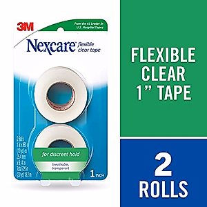 Nexcare Flexible Clear Tape, Waterproof Transparent Medical Tape, Secures Dressings and Catheter Tubing - 1 In x 10 Yds, 2 Rolls of Tape