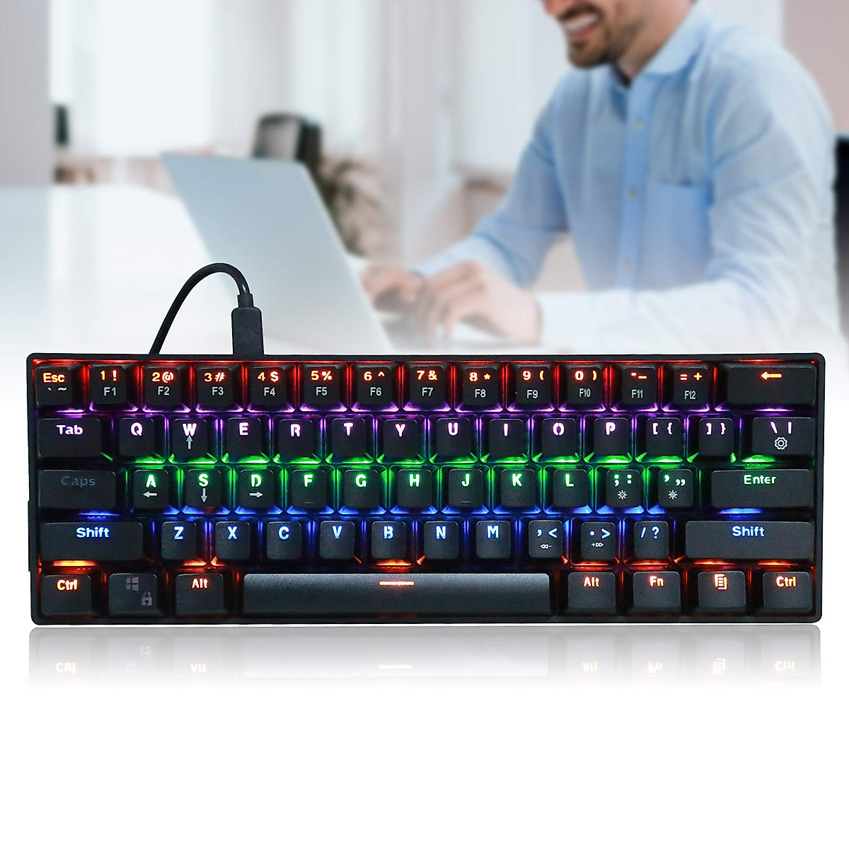 Estink Gaming Keyboard,61 Key Wired Mechanical Keyboard,LED Backlit Gaming Keyboard,Gaming Keyboard with Blue Switch,Suitable for Home and Office