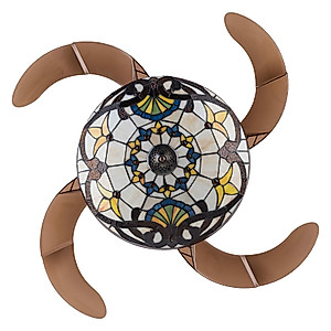 Sindipanda 42" Tiffany Ceiling Fan,Retractable Blade LED Chandelier Fan,Vintage Stained Glass Chandelier w/Remote,for Dining Room Bedroom Living Room