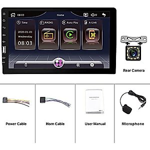 Single Din Car Stereo Apple Carplay Android Auto, Rimoody 1 Din 9 Inch Touchscreen Car Radio with Bluetooth FM AM Radio iOS/Android Mirror Link TF/USB/AUX Input Car Multimedia Player + Backup Camera