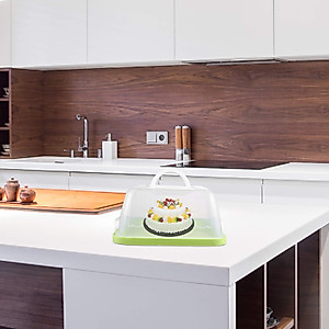 BESTOYARD Cake Carrier 10x5 Inch Cupcake Storage Container Green Square Macaron Box with Handle Portable Pie Saver Travel Platter for Bakers Chefs Caterers