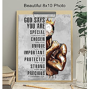 Motivational Black Art - Religious Wall Decor - African American Wall Art - Afro Wall Art - Christian Gifts for Men - Inspirational Scripture - Man Cave Home Office -Bible Verses -Spiritual Wall Decor