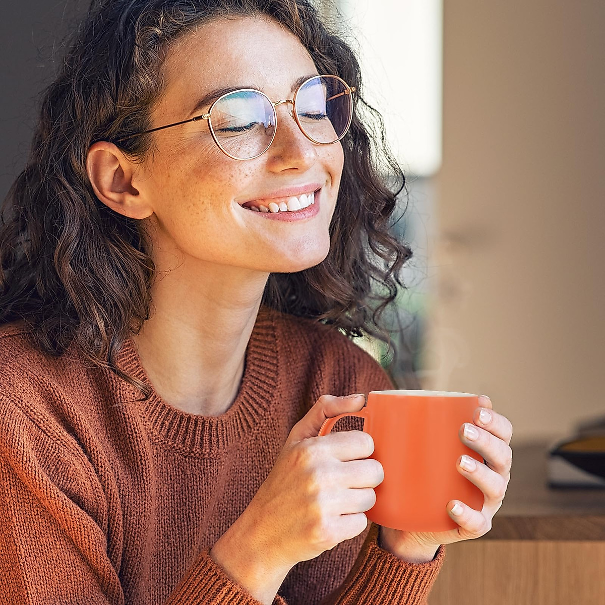 APEKX 2024 Upgraded Self-Heating Ceramic Mug - Stable 130°F Temperature, 15W Wireless Phone Charging, 12.8 fl oz Capacity - USB-C Enabled. (Tangerine)