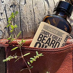 Simply Great Beard Oil - LEATHER Scented - Holiday Gifts - Stocking Stuffers - Beard Conditioner -3 Oz - Easy Applicator - Natural - Vegan and Cruelty Free Care for Beards - Gifts for Men