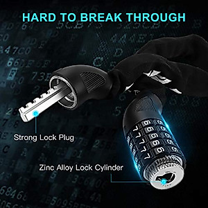 UBULLOX Bike Chain Lock 3FT Bike Lock 5-Digit Combination Bike Lock Anti-Theft Bicycle Lock 6mm Thick Resettable Bike Lock Chain for Bicycle, Motorcycle, Scooter, Gate, Fence