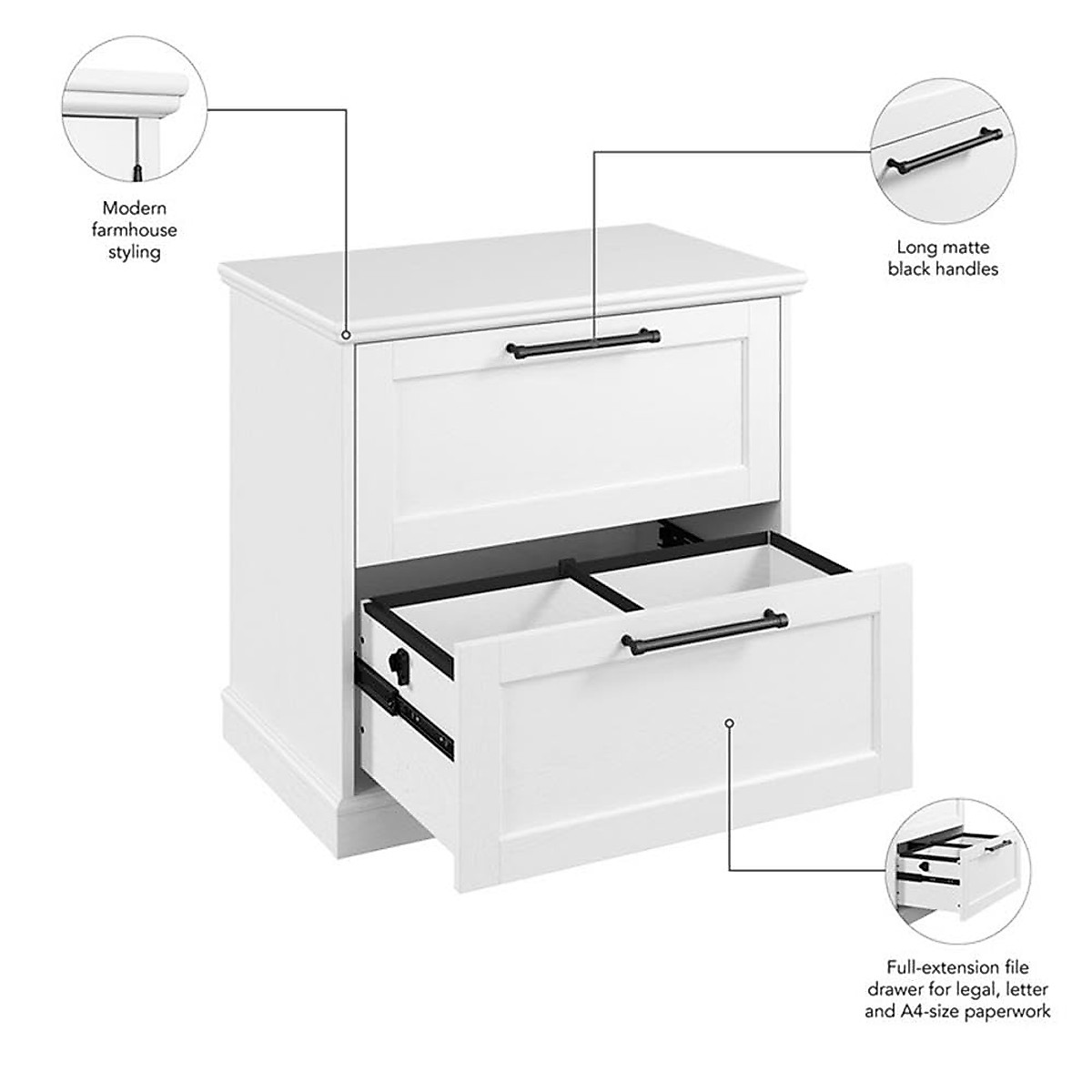Bush Furniture Westbrook 2 Drawer Lateral File Cabinet in White Ash | Versatile Storage for Home Office and Living Room