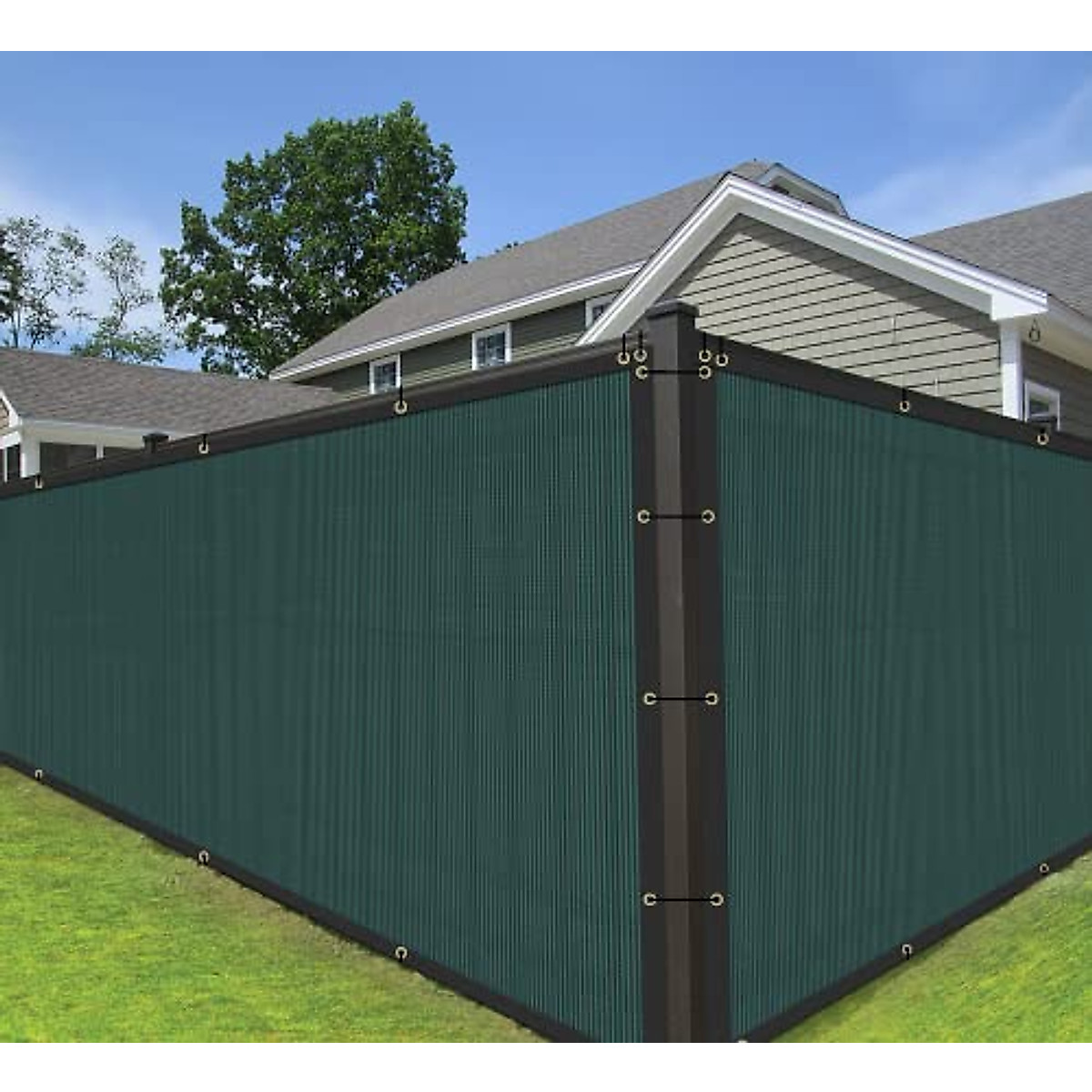 COARBOR 9'x44' Vinyl Coated Polyester (PVC) Mesh Privacy Fence Screen Fencing for Back Yard Deck Patio Garden Blocker Barrier 80% Blockage with Gommets on Edges 280GSM -Green