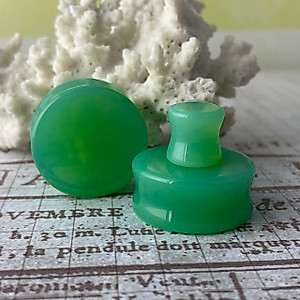 Pair of Mint Green Opalite Stone Double Flare Plugs (STN-726) (1/2" (12mm))