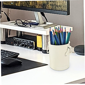 KOMBIUDA Desktop Trash Can Desktop Wastebasket Counter Garbage Bin Trash Container Mini Dumpster Car Trash Can Bags Tabletop Trash Can Iron Pencil Office Storage Barrel White