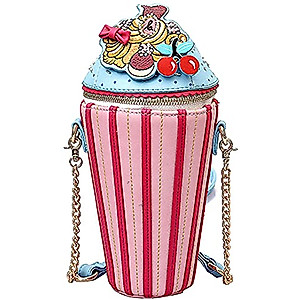 QZUnique Women's PU Leather Shoulder Bag Novelty Ice Cream Shaped Crossbody Bags Cute Phone Chain Bag Handbag Messenger Portable Bag